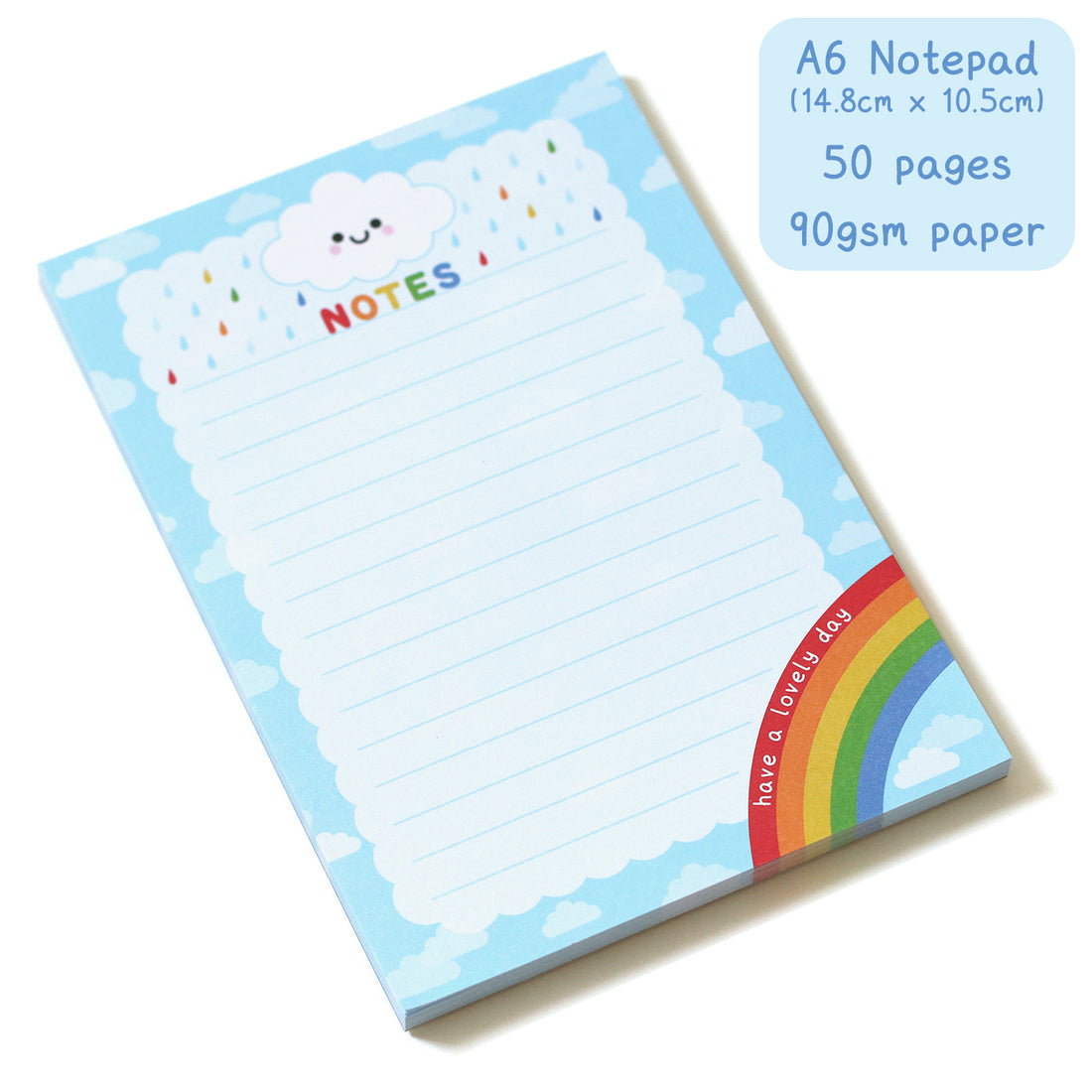 Cloud & Rainbow Notepad, A6 – hannahdoodle