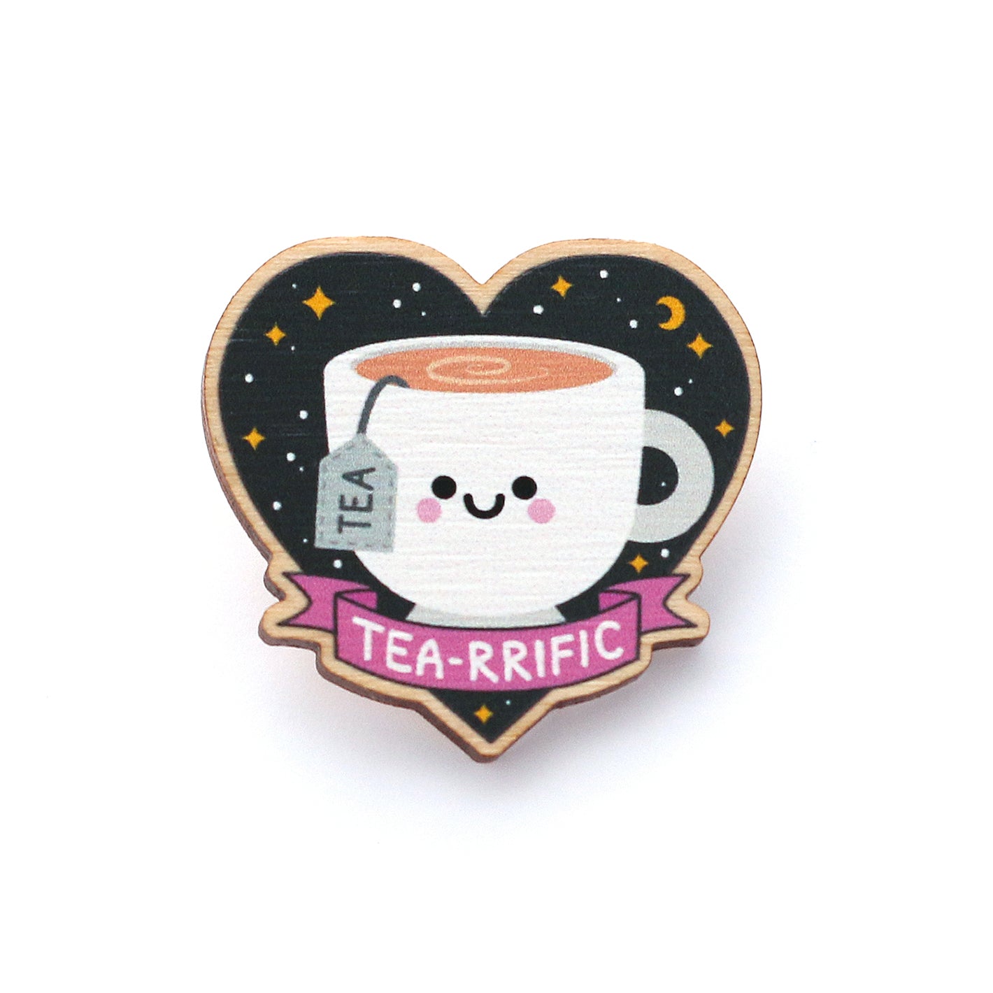 Tea-rrific Wooden Pin Badge – hannahdoodle