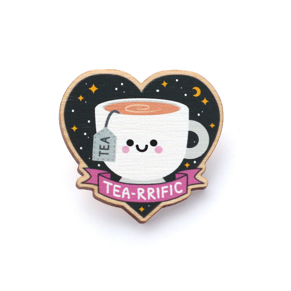 Tea-rrific Wooden Pin Badge – hannahdoodle
